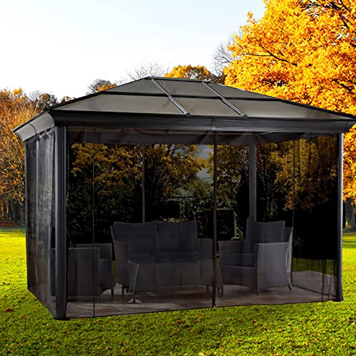 Softclub Gazebo Mosquito Netting Replacement 10x10ft, Universal Gazebo Netting for Outdoor Patio Garden Backyard Gazebo Canopy 4-Panel Screen Sidewall, Black (Mosquito Net Only)