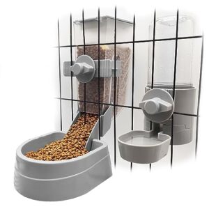 bnosdm rabbit automatic food feeder and water dispenser bunny gravity feeding station waterer set hanging self-dispensing feeder for ferret,guinea pigs chinchillas kitten (grey)