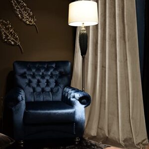 Deconovo 100% Blackout Velvet Curtains 84 Inches Long, Khaki Curtain Drapes for Luxury Bedroom, Room Darkening Thermal Insulated Grommet Curtains for Living Room (Set of 2, 52W x 84L inch)