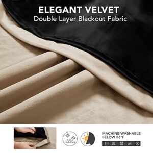 Deconovo 100% Blackout Velvet Curtains 84 Inches Long, Khaki Curtain Drapes for Luxury Bedroom, Room Darkening Thermal Insulated Grommet Curtains for Living Room (Set of 2, 52W x 84L inch)