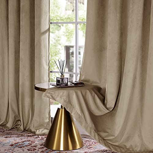 Deconovo 100% Blackout Velvet Curtains 84 Inches Long, Khaki Curtain Drapes for Luxury Bedroom, Room Darkening Thermal Insulated Grommet Curtains for Living Room (Set of 2, 52W x 84L inch)