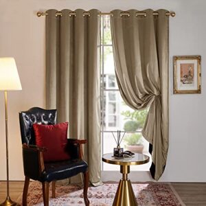 Deconovo 100% Blackout Velvet Curtains 84 Inches Long, Khaki Curtain Drapes for Luxury Bedroom, Room Darkening Thermal Insulated Grommet Curtains for Living Room (Set of 2, 52W x 84L inch)