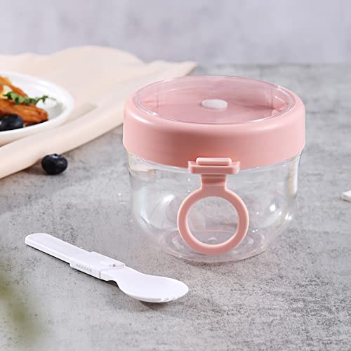 Gelecek Overnight Oats Container with Lids and Spoon, 2 Pcs Portable Plastic Overnight Oats Jars Yogurt Jars，20 oz Large Capacity Leak-Proof Dessert Cups Salad Storage Container, Pink