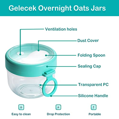 Gelecek Overnight Oats Container with Lids and Spoon, 2 Pcs Portable Plastic Overnight Oats Jars Yogurt Jars，20 oz Large Capacity Leak-Proof Dessert Cups Salad Storage Container, Pink