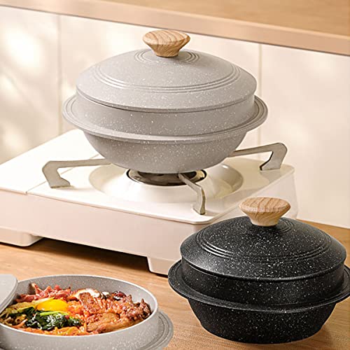 Bobikuke Korean Dutch Oven, Rice Pot, 7.9 in Enameled Cast Iron Pot with Lid, Korean Stone Bowl for Induction Cooktop, White