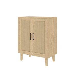 Panana Buffet Cabinet Sideboard with Rattan Decorated Doors Kitchen Storage Cupboard Accent Cabinet (Natural Wood)