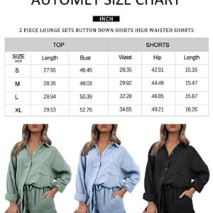 AUTOMET Womens Fashion 2 Piece Outfits For Women Lounge Sets Pajama Sets Two Piece Button Down Oversized Shirts Fall Outfits 2023 Tracksuit