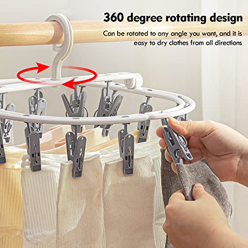 Poeland Foldable Plastic Laundry Hanger, Clothes Drying Rack with 20 Clips, 360 Degree Rotating Drip Drying Hanger Use for Socks, Underwear, Towels, Bras, Baby Clothes, Scarf (White)