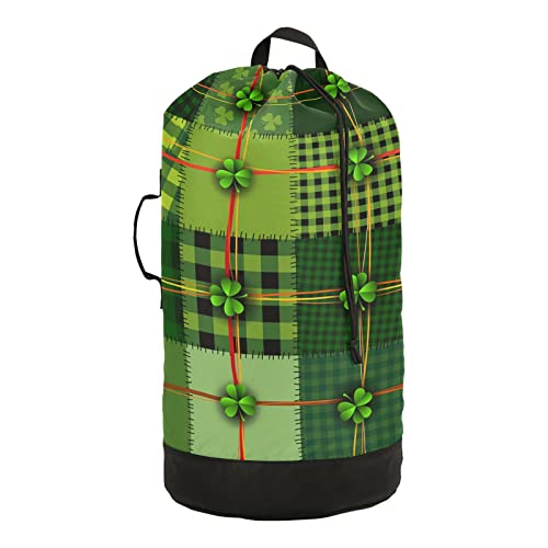 Oyihfvs Patchwork St. Patrick's Day Shamrock Four Leaf in Green Backpack Laundry Bag, Laundry Backpack with Shoulder Straps, Waterproof Nylon Clothes Hamper Bag for Men Women Yoga Backpack