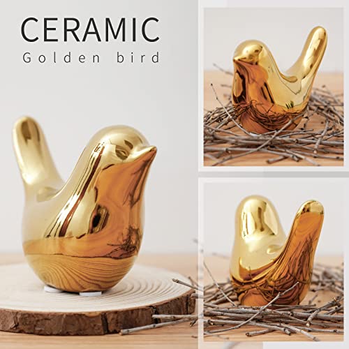 Notakia Gaobei Small Birds Statues Home Decor Modern Style Birds Decorative Ornaments for Living Room, Bedroom, Office Desktop, Cabinets (2Pcs Gold Birds)