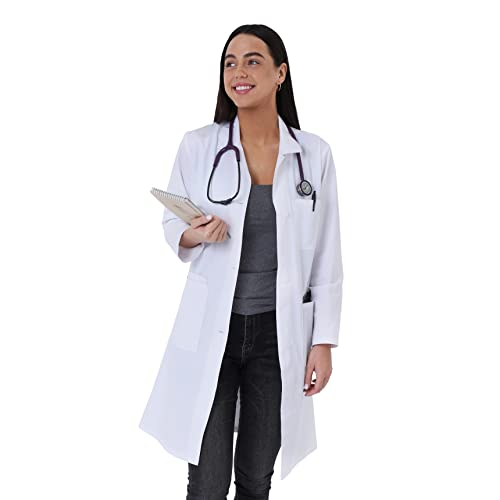 Hombury Professional White Lab Coats for Women, long sleeve, Polyester cotton fabric (White, Large)