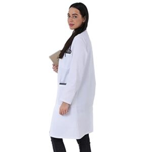 Hombury Professional White Lab Coats for Women, long sleeve, Polyester cotton fabric (White, Large)