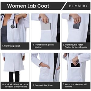 Hombury Professional White Lab Coats for Women, long sleeve, Polyester cotton fabric (White, Large)