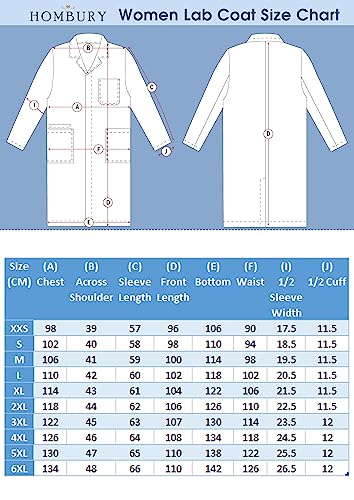 Hombury Professional White Lab Coats for Women, long sleeve, Polyester cotton fabric (White, Large)