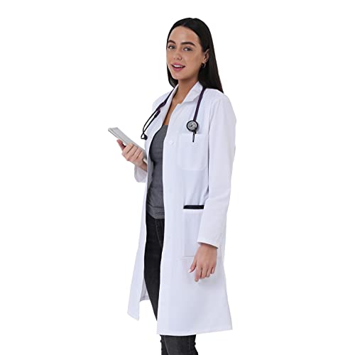 Hombury Professional White Lab Coats for Women, long sleeve, Polyester cotton fabric (White, Large)