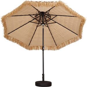 10ft Thatched Patio Tiki Umbrella With Lights Brown Beach Tropical Octagonal Plastic Steel Lights-included Uv Resistant