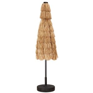 10ft Thatched Patio Tiki Umbrella With Lights Brown Beach Tropical Octagonal Plastic Steel Lights-included Uv Resistant