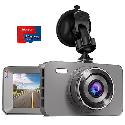 Edospor Dash Cam for Cars with 64G SD Card, 3'' IPS Screen Car Camera, 176° Wide Angle Dash Camera, 1080P FHD Dashcam with IR Night Vision, Loop Recording, Parking Mode, G-Sensor, WDR