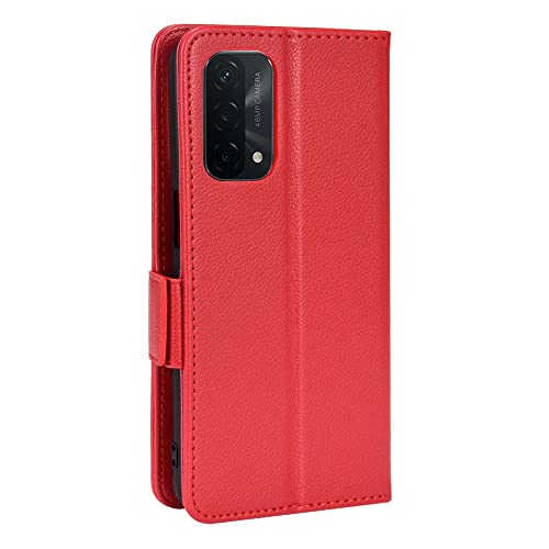 Diaobaolee Case Compatible with Oppo A54 5G,Leather Flip Case with Card Slot,Wallet Design, Magnetic Lock,Kick Stand,Leather Case for Oppo A54 5G Red