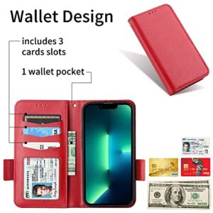 Diaobaolee Case Compatible with Oppo A54 5G,Leather Flip Case with Card Slot,Wallet Design, Magnetic Lock,Kick Stand,Leather Case for Oppo A54 5G Red