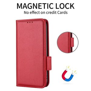 Diaobaolee Case Compatible with Oppo A54 5G,Leather Flip Case with Card Slot,Wallet Design, Magnetic Lock,Kick Stand,Leather Case for Oppo A54 5G Red