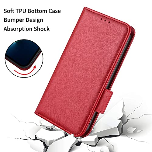 Diaobaolee Case Compatible with Oppo A54 5G,Leather Flip Case with Card Slot,Wallet Design, Magnetic Lock,Kick Stand,Leather Case for Oppo A54 5G Red