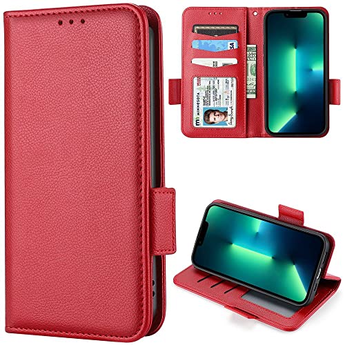 Diaobaolee Case Compatible with Oppo A54 5G,Leather Flip Case with Card Slot,Wallet Design, Magnetic Lock,Kick Stand,Leather Case for Oppo A54 5G Red