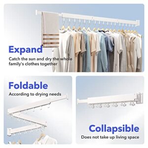 ADUUNKA Clothes Drying Rack Wall Mounted, Wall Mount Laundry Drying Rack, Drying Rack Clothing, Laundry Rack Retractable, Foldable Clothes Hanger Rack, Laundry Hanging Rack, White Color（J-Hooks