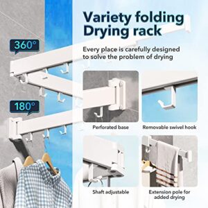 ADUUNKA Clothes Drying Rack Wall Mounted, Wall Mount Laundry Drying Rack, Drying Rack Clothing, Laundry Rack Retractable, Foldable Clothes Hanger Rack, Laundry Hanging Rack, White Color（J-Hooks