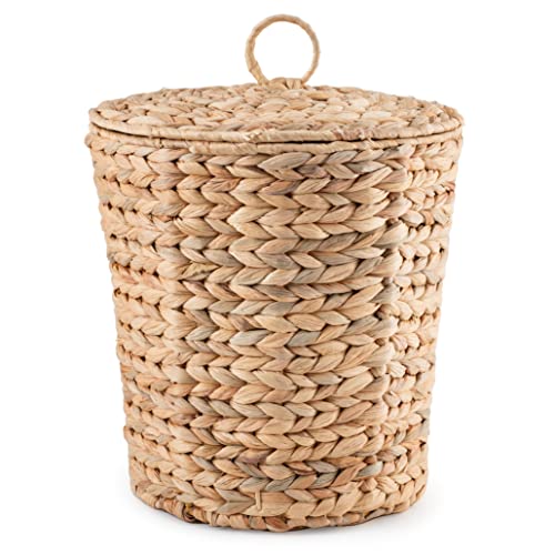 KOLWOVEN Wicker Trash Can with Lid in Bedroom, Bathroom - 3 Gallon Small Trash Can in Office - Boho Woven Wicker Waste Basket - Office Garbage Cans for Under Desk with Plastic Insert