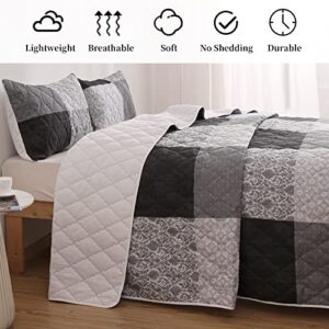 BALAPET Oversized King 128x120 Bedspread for California King Bed, Patchwork Plaid Grey Black Coverlet Set with 2 Matching Shams, Soft Lightweight Quilted Bedding Set for All Season