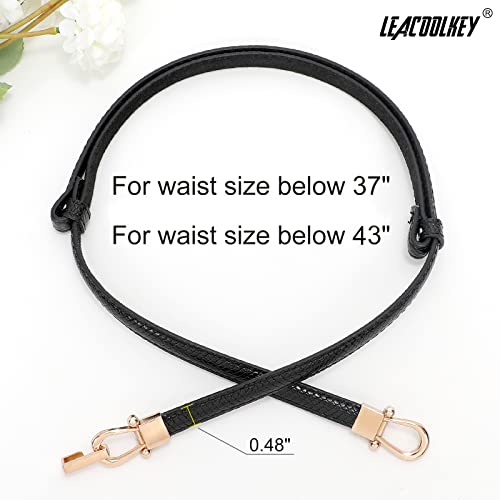 LEACOOLKEY Women Skinny Waist Belt with Gold Buckle Adjustable Leather Thin Waist Belt for Dress