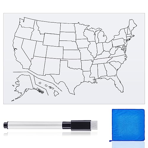 24 x 36 Inch Blank United States Map Dry Erase Poster Laminated US Outline Map Poster with Black Dry Erase Marker and Dry Erase Cleaning Cloth Blank USA Map Poster for Classroom Office Home School