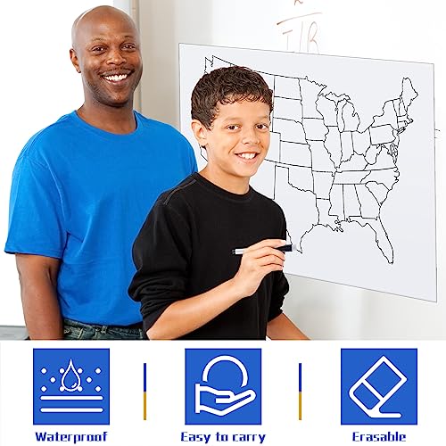 24 x 36 Inch Blank United States Map Dry Erase Poster Laminated US Outline Map Poster with Black Dry Erase Marker and Dry Erase Cleaning Cloth Blank USA Map Poster for Classroom Office Home School