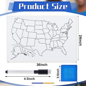 24 x 36 Inch Blank United States Map Dry Erase Poster Laminated US Outline Map Poster with Black Dry Erase Marker and Dry Erase Cleaning Cloth Blank USA Map Poster for Classroom Office Home School