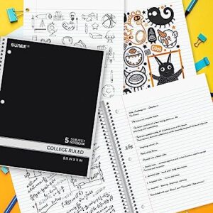 SUNEE Color Will Vary 5 Subject Notebook College Ruled - 200 Sheets, 8.5"x11", 4 Pocket Dividers, 3-Hole Punched Paper