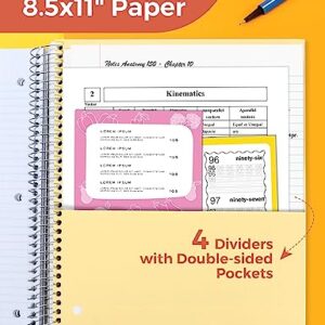 SUNEE Color Will Vary 5 Subject Notebook College Ruled - 200 Sheets, 8.5"x11", 4 Pocket Dividers, 3-Hole Punched Paper