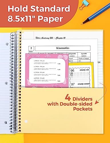 SUNEE Color Will Vary 5 Subject Notebook College Ruled - 200 Sheets, 8.5"x11", 4 Pocket Dividers, 3-Hole Punched Paper