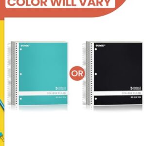 SUNEE Color Will Vary 5 Subject Notebook College Ruled - 200 Sheets, 8.5"x11", 4 Pocket Dividers, 3-Hole Punched Paper