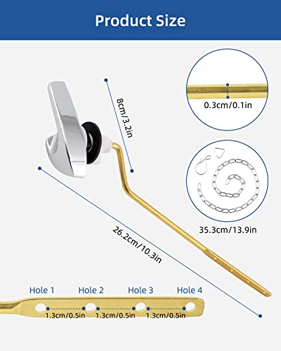 Hibbent Toilet Handle Replacement, Side Mount Tank Flush Lever Handle Compatible with Kohler Toilet Tank, Toilet Trip Lever with Stainless Steel Flapper Chains, Toilet Repair Handle, Chrome