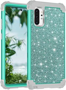 lontect for galaxy note 10 plus 5g case 3 in 1 heavy duty hybrid sturdy high impact shockproof protective cover glitter bling case for samsung galaxy note 10+ plus/note 10 plus 5g,shiny green/grey