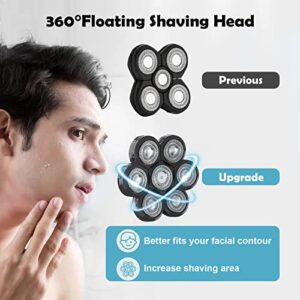 Electric Shaver Replacement Heads 7D - 7 Blades Head Shaver Replacement Heads Universal Stainless Steel Rotary Blade for Bald Head Razor for Men (7 Heads Black)