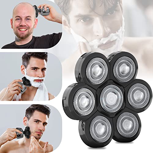 Electric Shaver Replacement Heads 7D - 7 Blades Head Shaver Replacement Heads Universal Stainless Steel Rotary Blade for Bald Head Razor for Men (7 Heads Black)