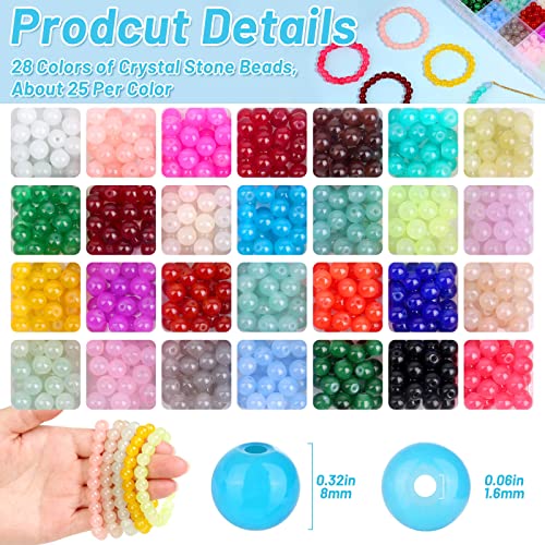 700 Piecess Glass Beads for Jewelry Making, 28 Colors 8mm Crystal Beads Bracelet Making Kit for Bracelet Jewelry Making and DIY Crafts