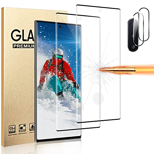 [2+2 Pack] Galaxy Note 10 Screen Protector, Tempered Glass [Fingerprint Compatible] [3D Full Edge Covered] [9H Hardness] [HD Screen] ]Case Friendly Glass Protector, For Galaxy Note 10 6.3 Inch