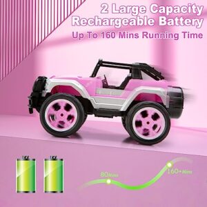 Carox Remote Control Car for Girls, 160 mins Pink RC Car with Doll and Sticker, 1:16 Scale RC Convertible Truck with Rechargeable Batteries, Birthday for Ages 4-12 Years Girls