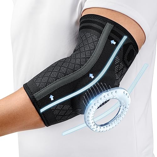 CAMBIVO Elbow Brace for Tendonitis and Tennis Elbow with Gel Pad and Dual Stabilizers, 2 Pack Arm Sleeves for Women & Men, Elbow Compression Sleeve for Golfer's Elbow, Weightlifting