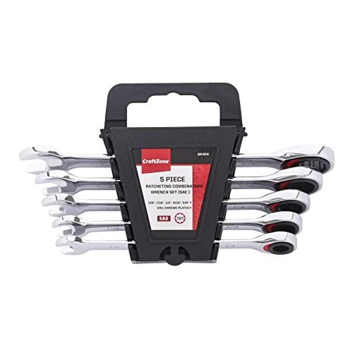 CRAFTZONE RATCHETING COMBINATION WRENCH SET, (5PC,SAE), 3/8”,7/16”,1/2”,9/16”,5/8” RATCHET WRENCH SET