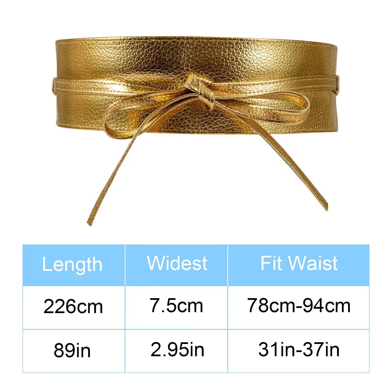 Women Faux Leather Waist Belt, Gold Belts for Women Dresses, Fashion Wrap Around Obi Belt (Gold)