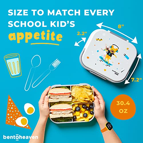 Bentoheaven Premium Bento Lunch Box for Kids, 9 Designs, Leak-proof 3-4 Compartments, Divider, Ideal size 30oz, Microwave/Dishwasher Safe Kids Bento Box (Loncheras Para Niños/Niñas)[Sand Gray]